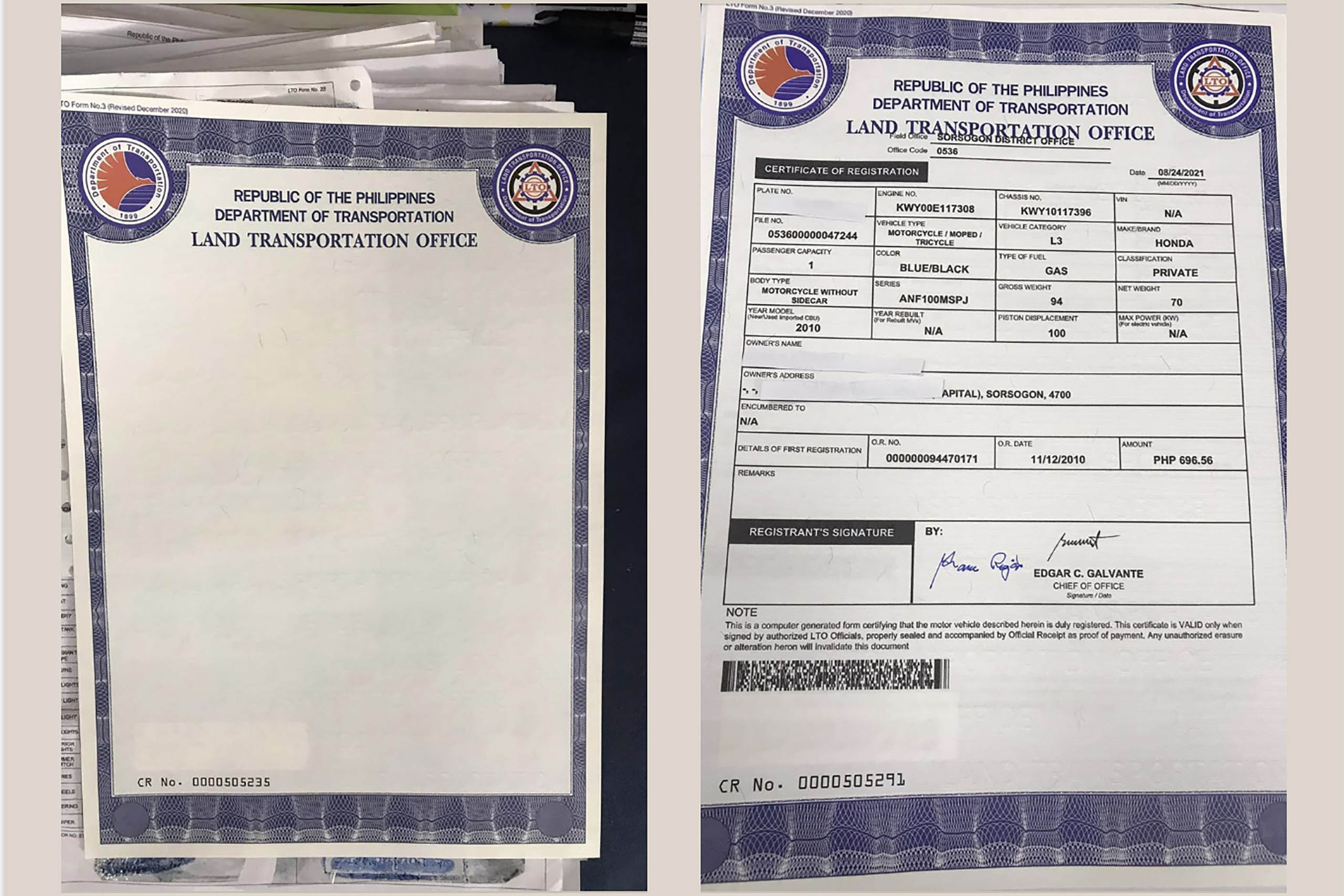 LTO Has New Larger Certificate Of Registration CR Motorcycle News